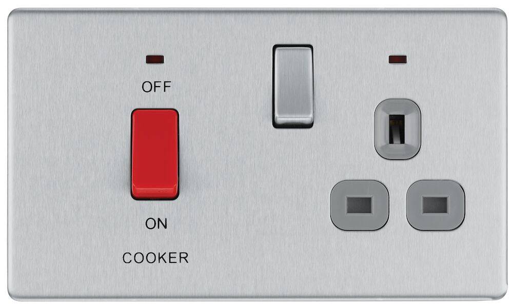 BG Screwless Brushed Steel Cooker Switch with 13A Socket FBS70G | The ...