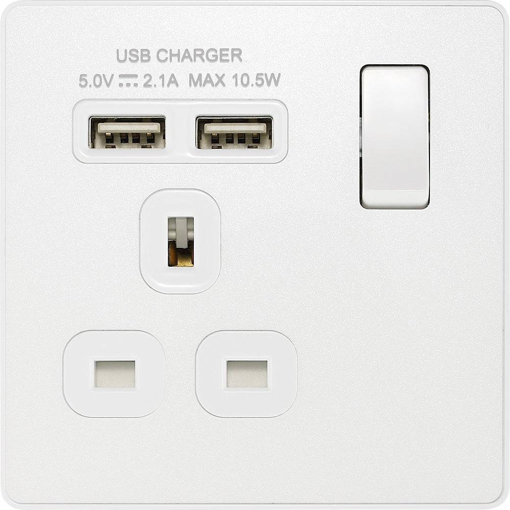 Evolve Polycarbonate Pearlescent White Single USB Socket PCDCL21U2W ...